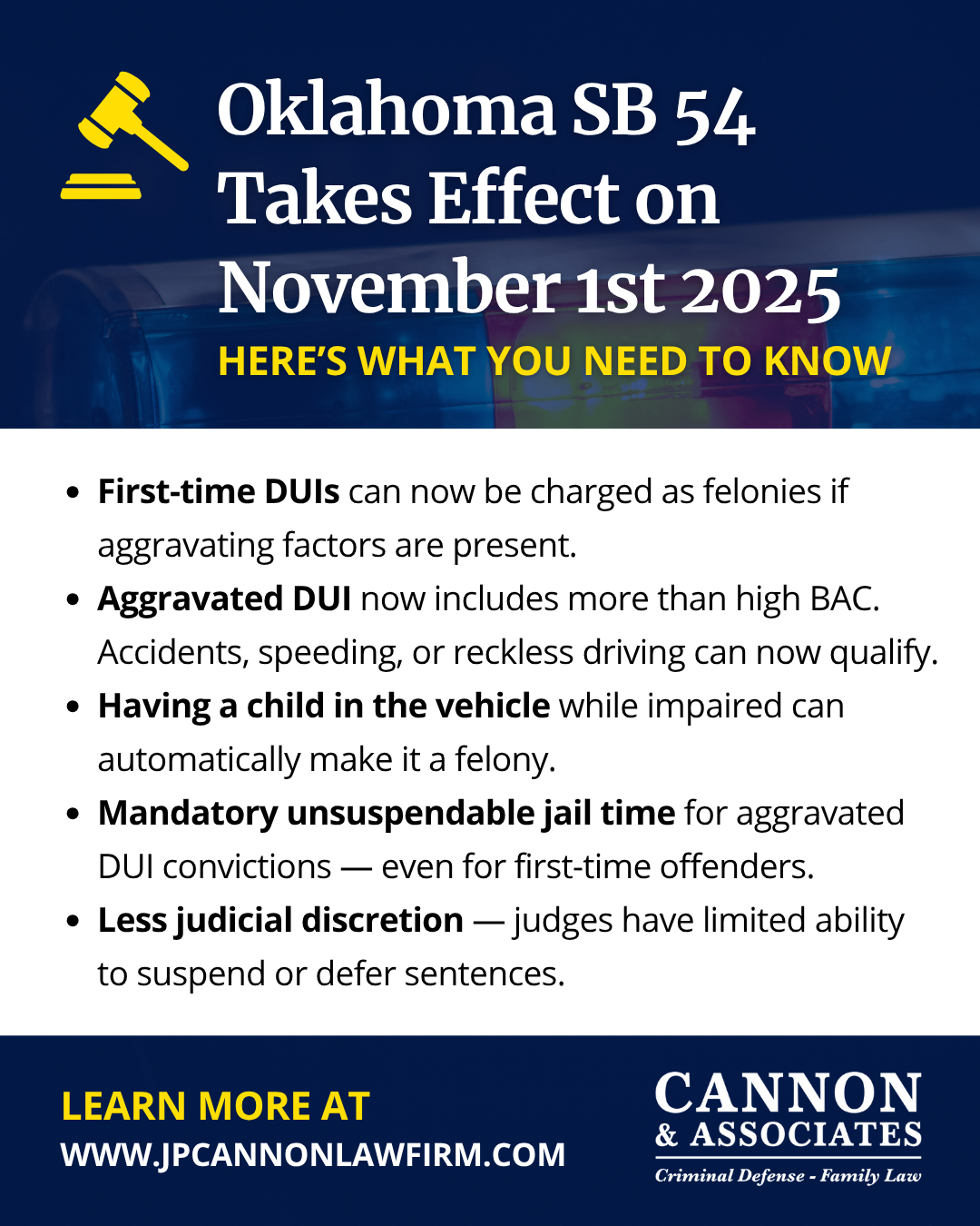 Oklahoma SB 54: First-Time DUI Felonies Explained | Cannon & Associates ...